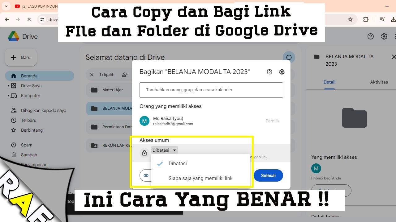 Gampang Banget ! Cara Berbagi Link Google Drive Lewat Laptop (Folder ...