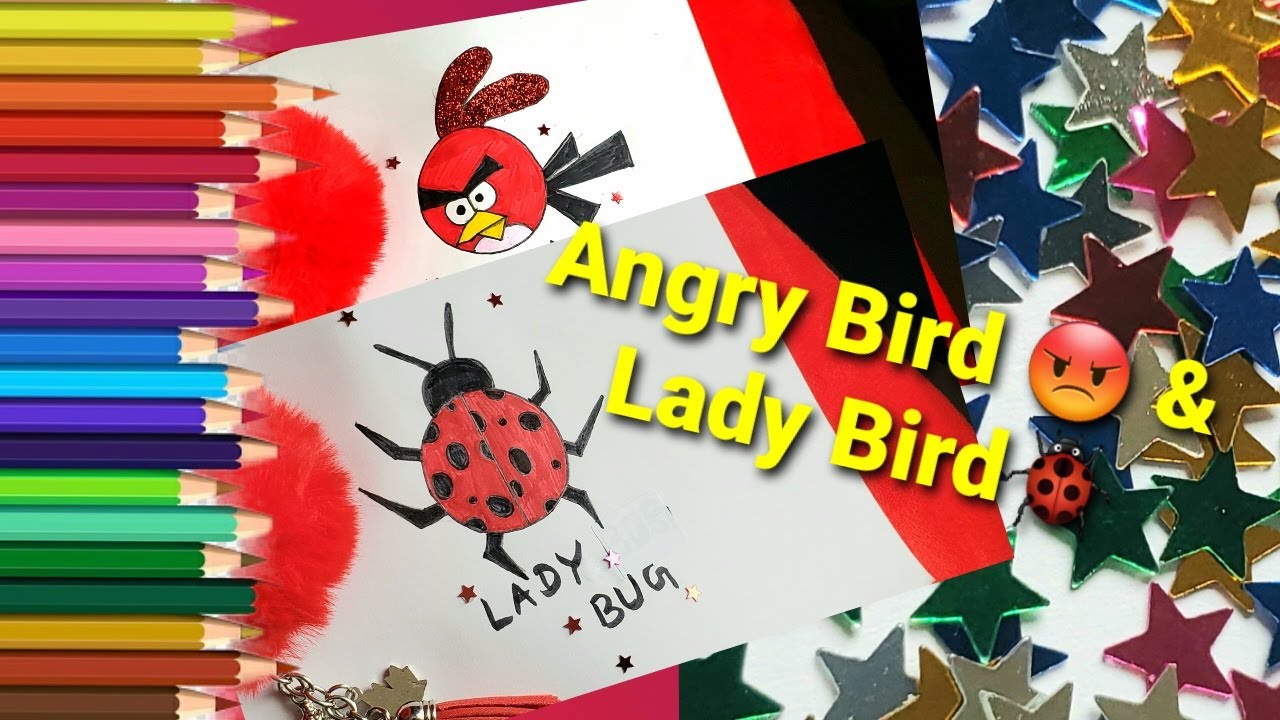 Angry Bird & Lady Bird Drawing with Shine #drawing #coloring #angry ...