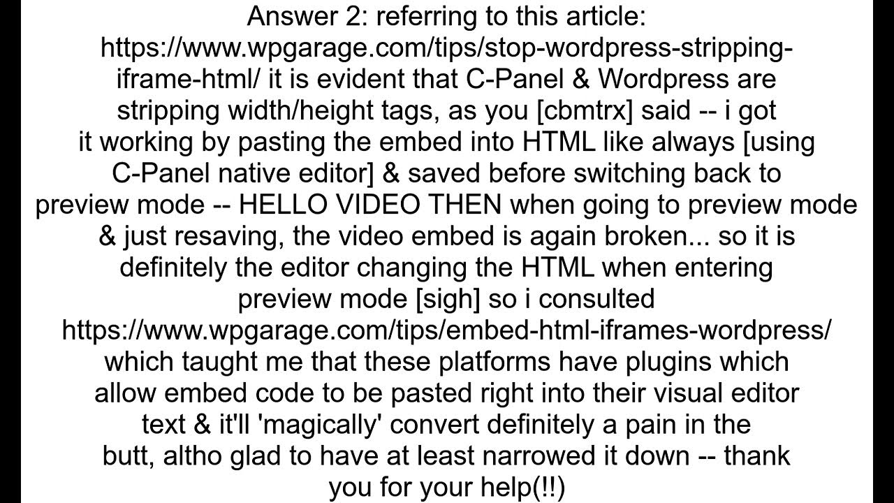 Embedded videos started giving andquot An error occurred andquot message - YouTube