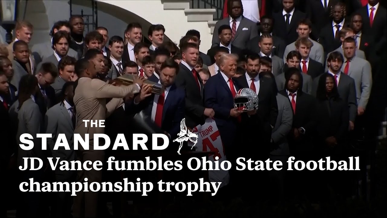JD Vance fumbles Ohio State football championship trophy in White House ...