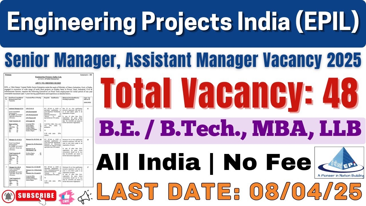 Fixed Term Basis Job | EPIL Executives Recruitment 2025 | Engineering ...