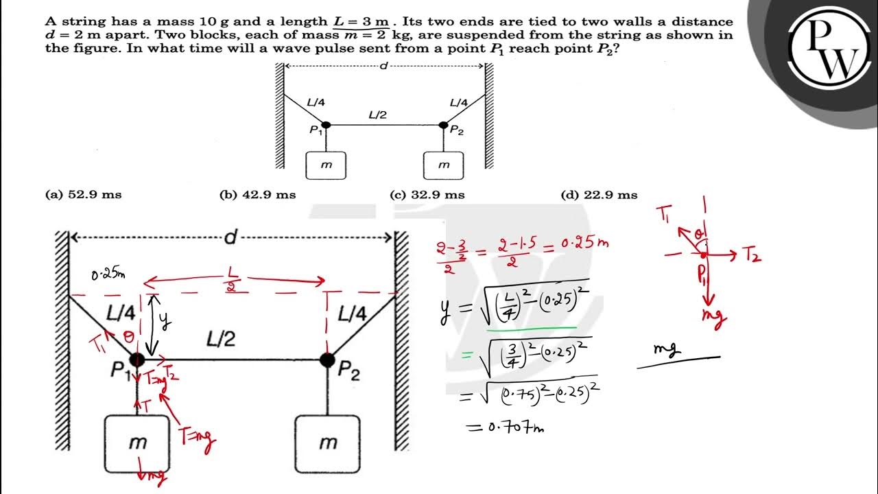 A string has a mass \( 10 \mathrm{~g} \) and a length \( L=3 \mathrm{~m} \). Its two ends are ti ...