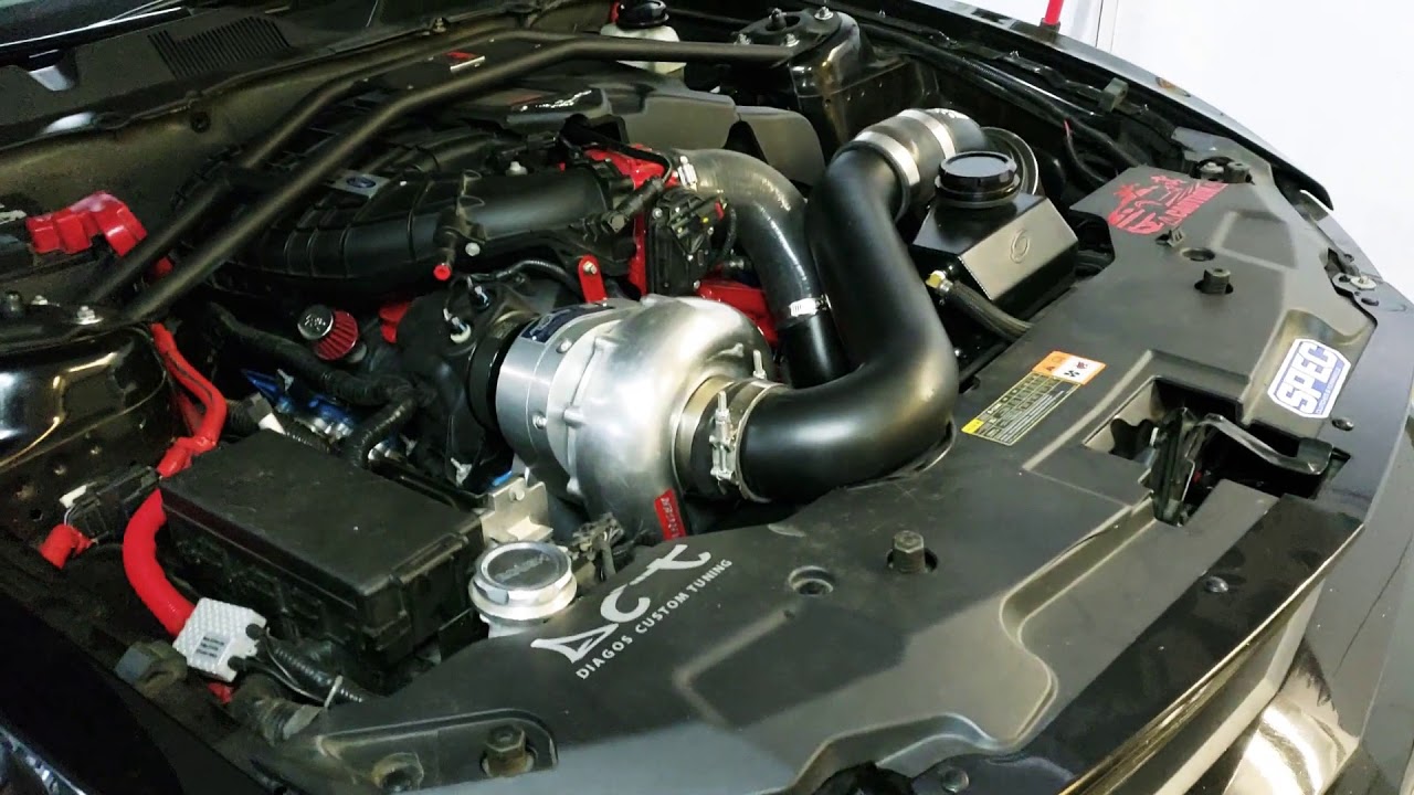 3.7 Mustang 2nd P1X Procharged motor running - YouTube