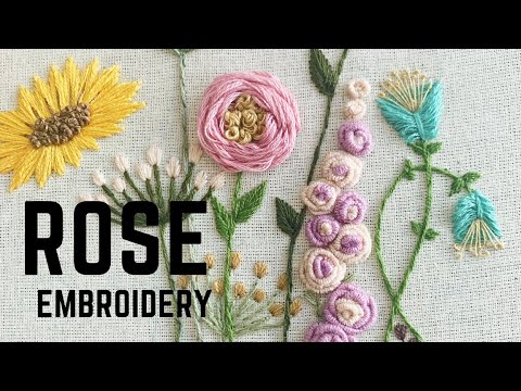 Rose flower hand embroidery - wagon wheel stitch tutorial - French knot ...