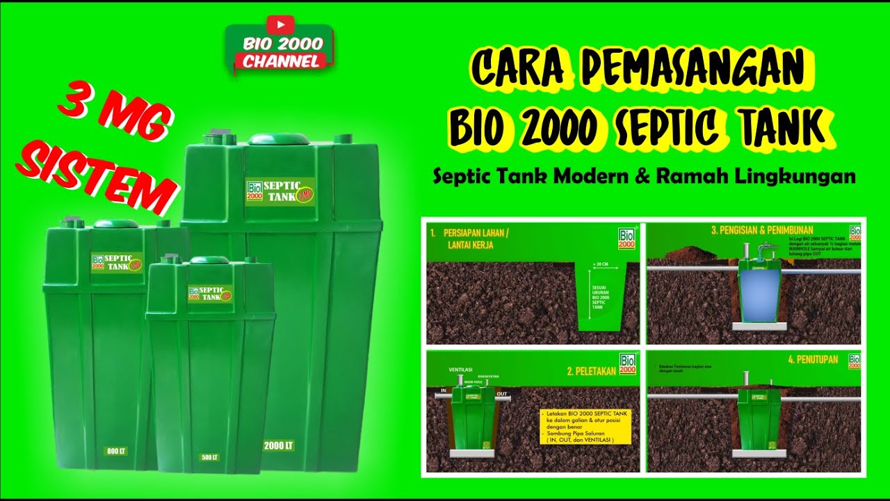 CARA PEMASANGAN BIO 2000 SEPTIC TANK (3MG SISTEM + DISENFEKTAN) - YouTube
