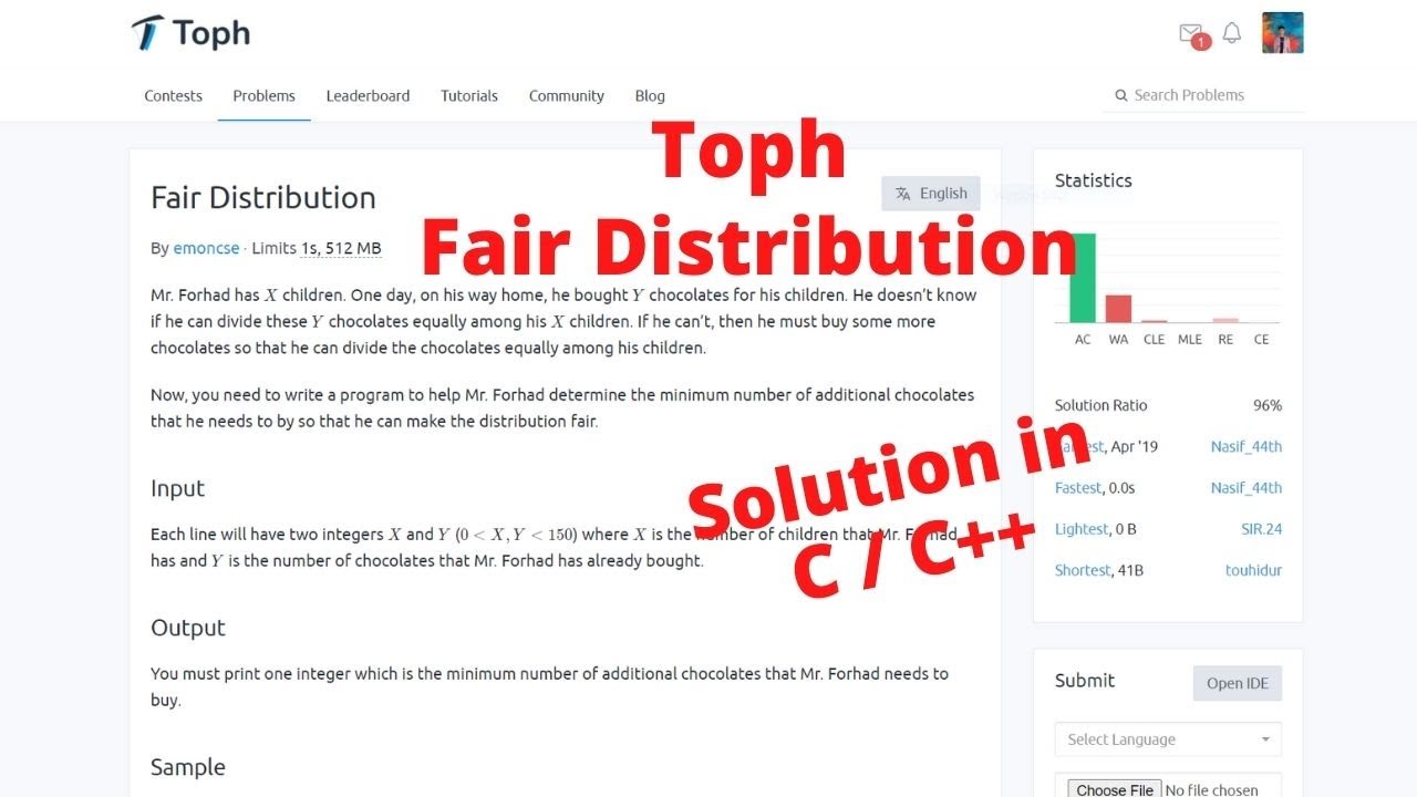 Fair Distribution || Solution in C/C++ || Toph.co - YouTube