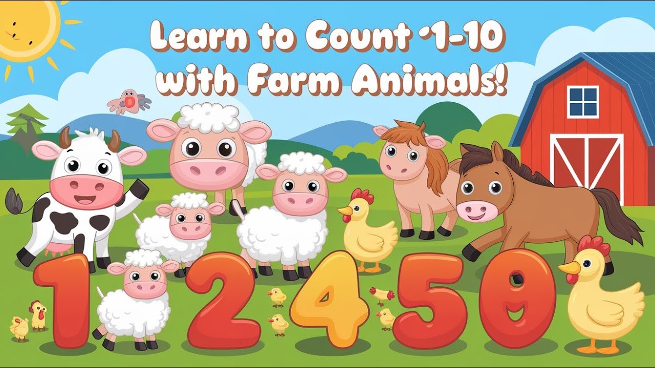 counting 1 to 10 with farm animals for kids | Learn How to Count with ...