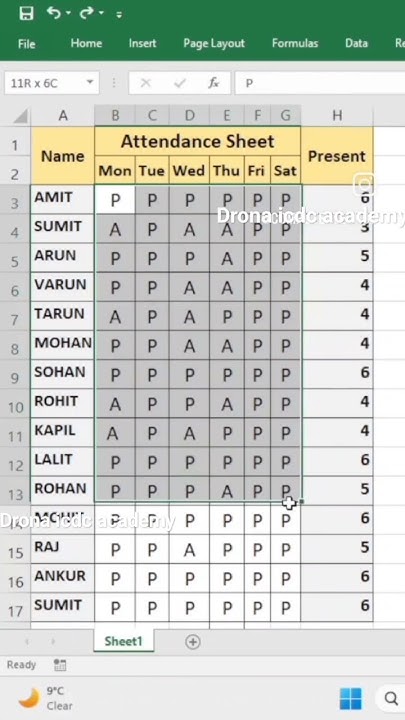 attendance sheet in Excel #exceltech #msexcel #smartphone #excelworld #excelindia #tips # ...