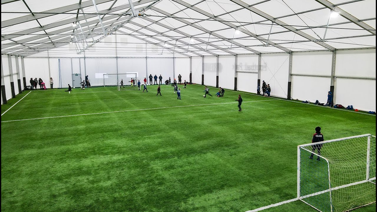 Football pitch roofing temporary structure - sports hall - YouTube
