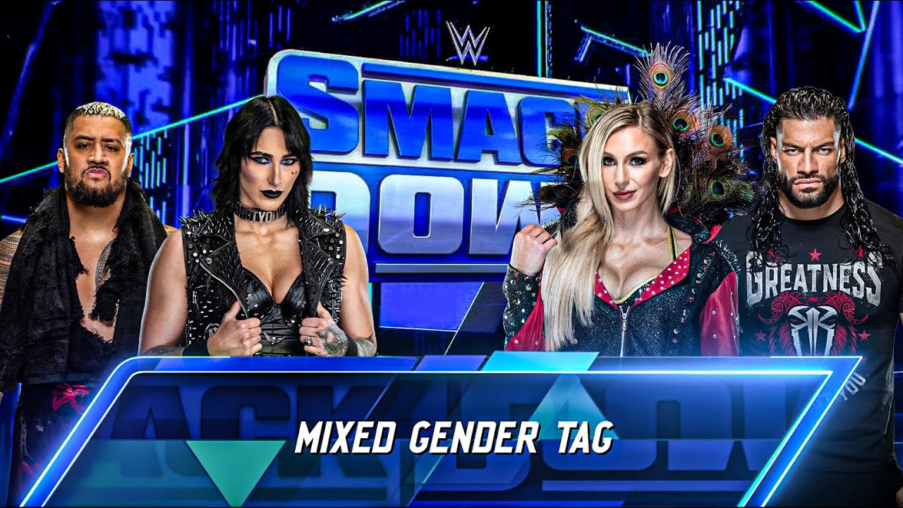 Rhea Ripley & Solo Sikoa Vs Charlotte Flair & Roman Reigns - Mixed Tag ...