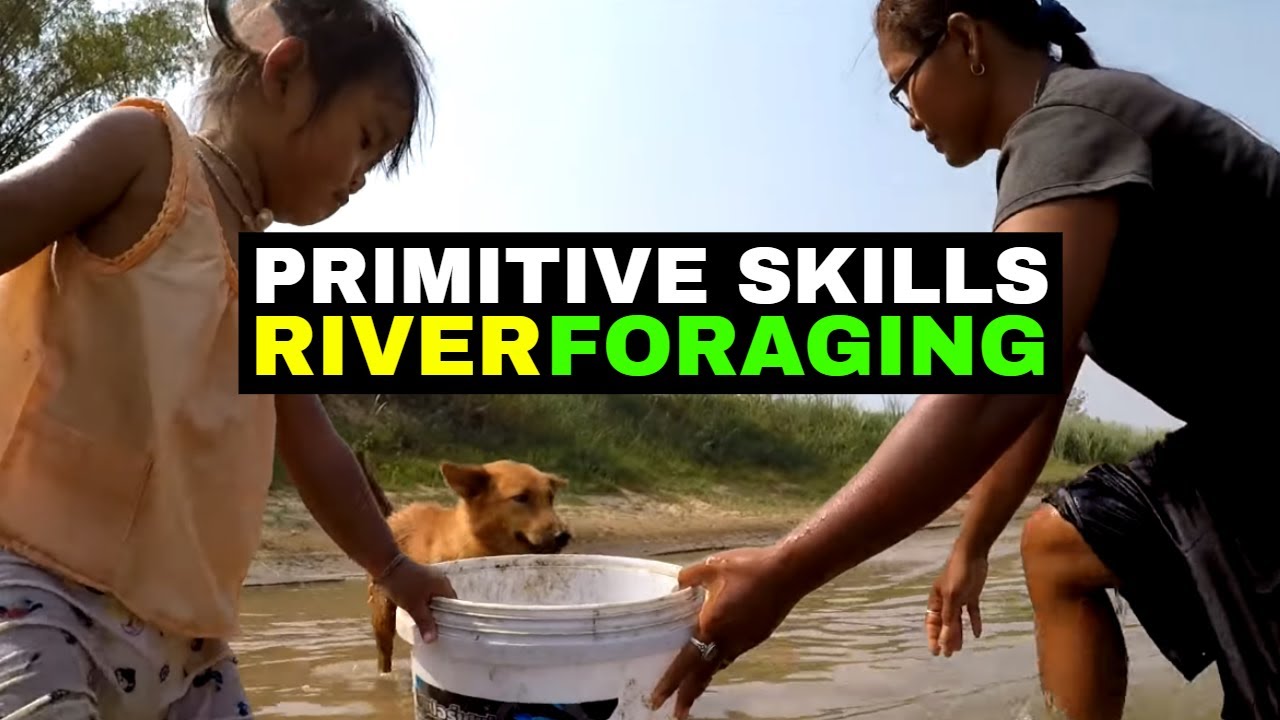 RIVER FORAGING (Primitive skills finding food) - YouTube