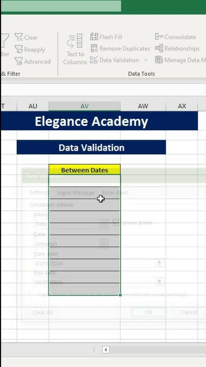 Restrict Between Dates Data Validation Excel Msexcel Shortsvideo Shorts Datavalidation