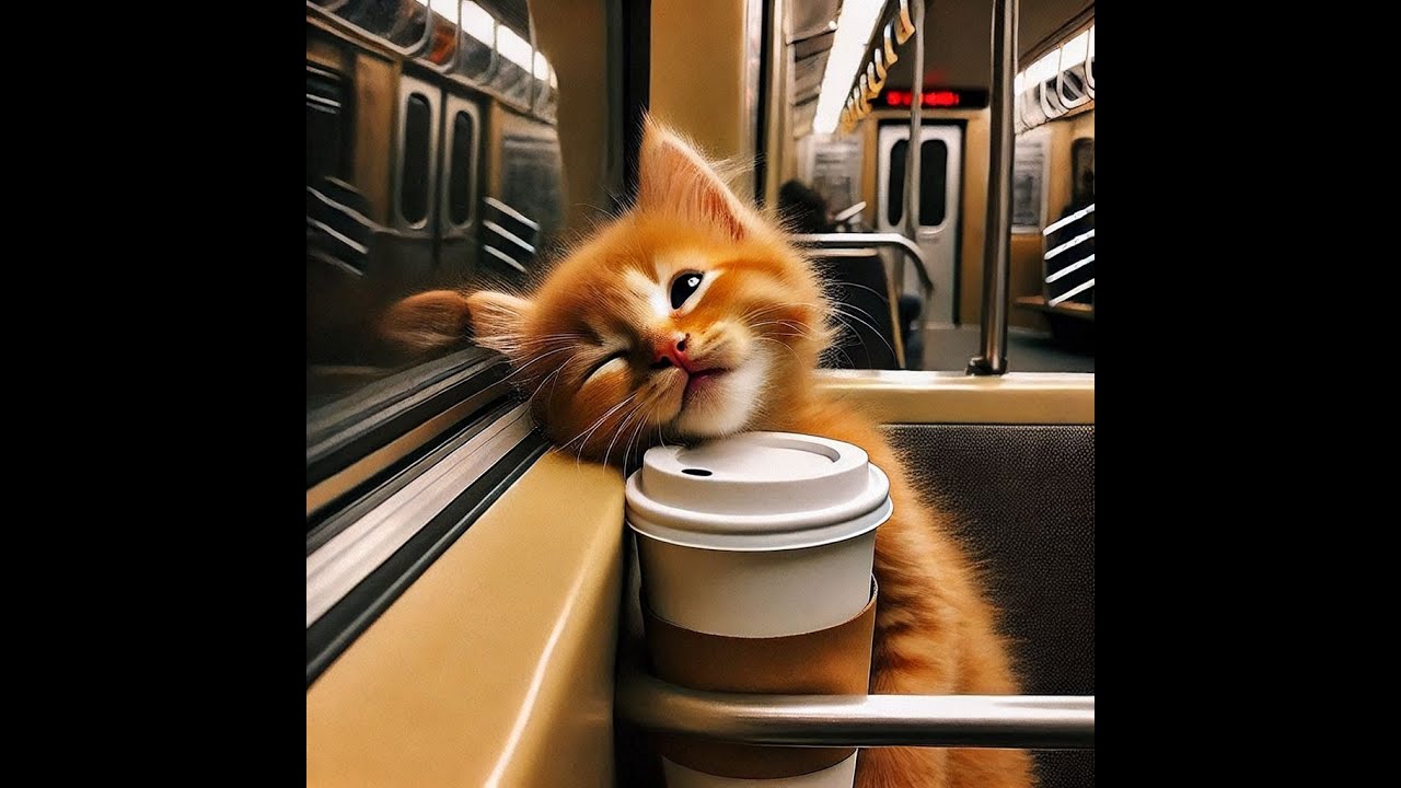 🚆 Sleepy Commuter Kitten Rides the Subway Like a Tired Worker! 🐱😴 #cat ...