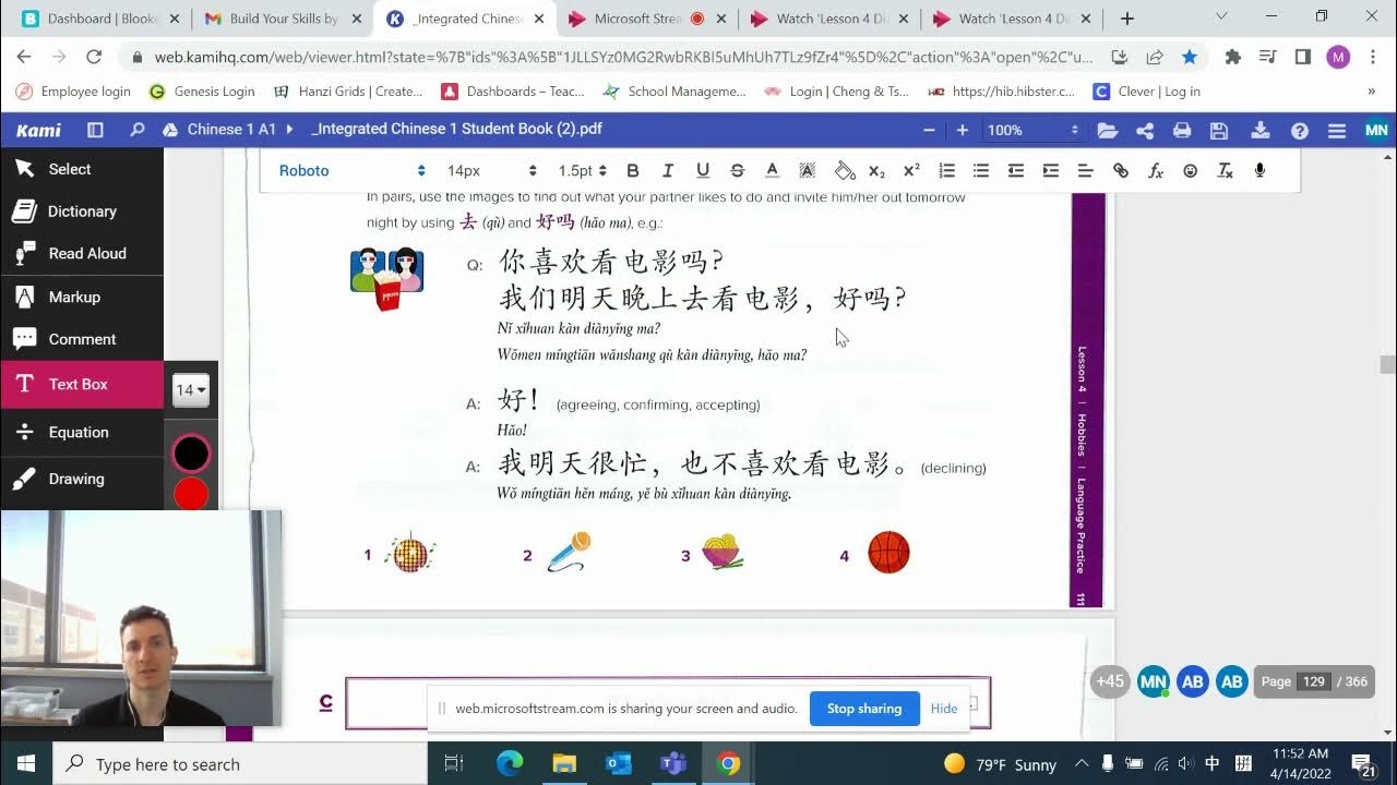 Lesson 4 Dialogue 1 Language Practice Integrated Chinese Volume 1 4th ...