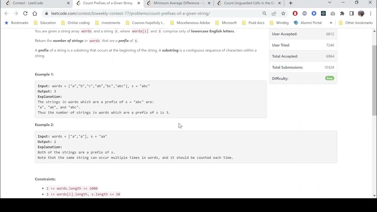Leetcode Biweekly Contest 77 Count Prefixes Of A Given String Youtube