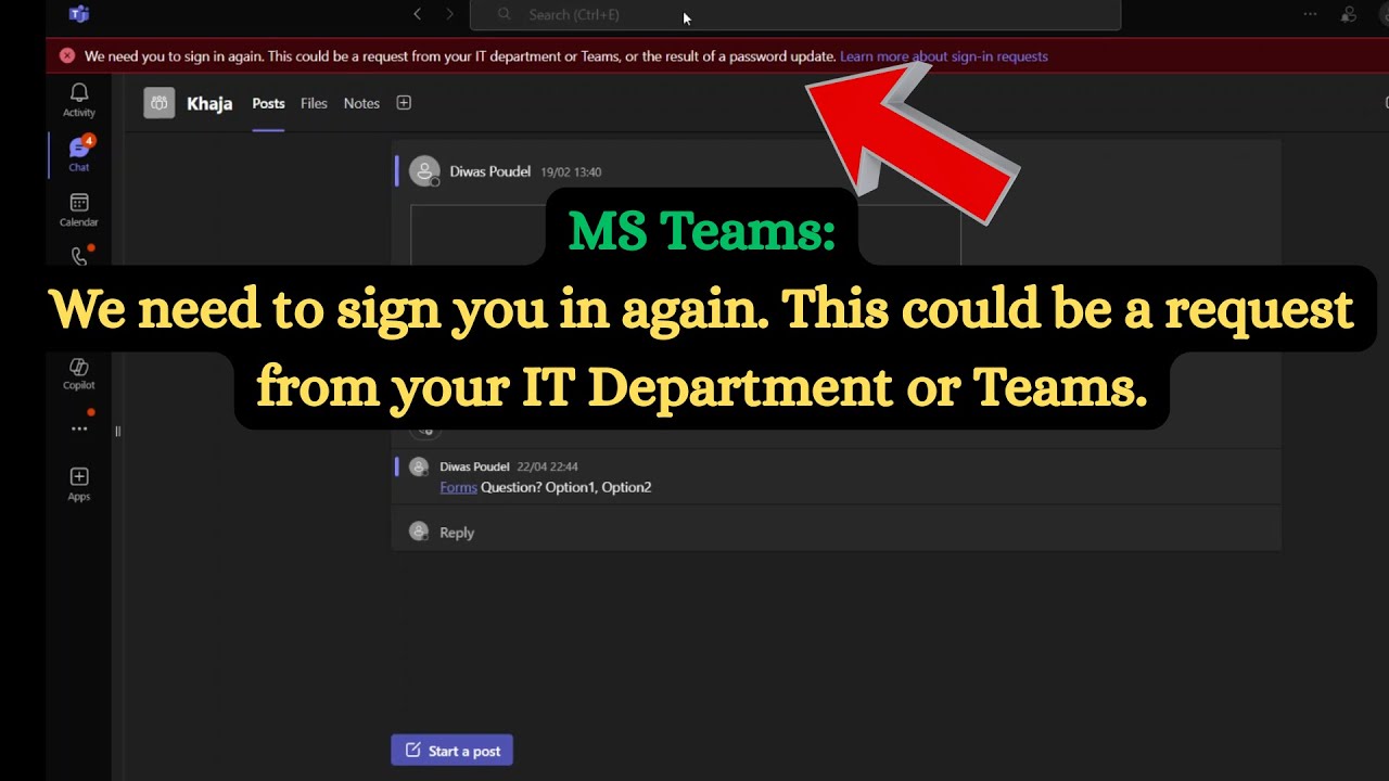 MS Teams: We need to sign you in again. This could be a request from ...