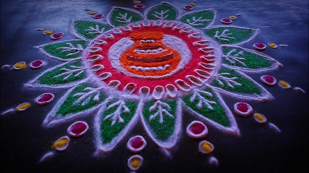 Easy Haldi Kumkum Rangoli Design🌻|| Easy & Simple Rangoli For Beginners ...