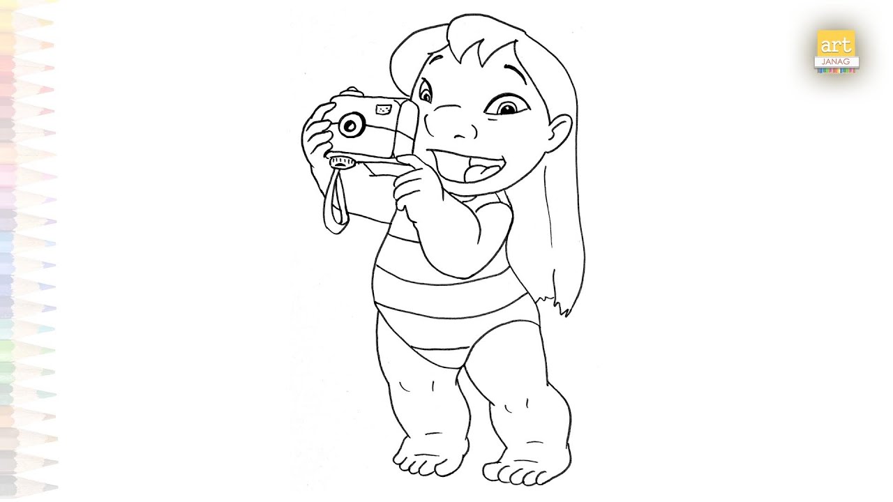 Lilo with camera drawings easy | Cartoon sketches | How to draw Lilo ...
