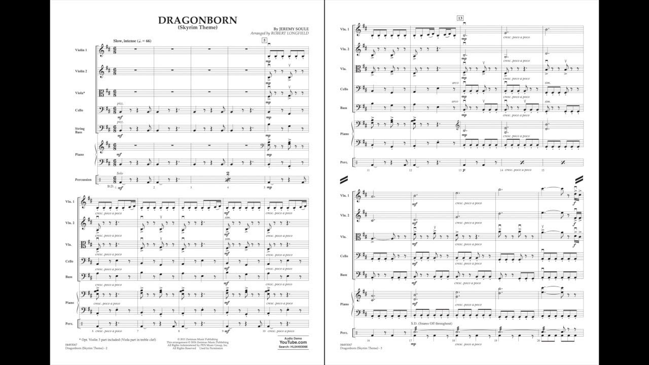 Dragonborn (Skyrim Theme) by Jeremy Soule/arranged by Robert Longfield ...