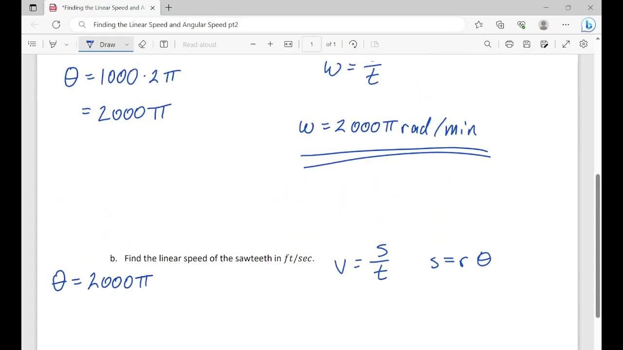 Finding the Linear Speed and Angular Speed pt2 - YouTube