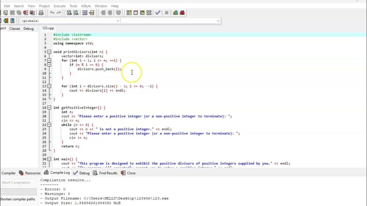 "C++ Tutorial: Finding Divisors of an Integer – Step-by-Step Code Explanation - YouTube