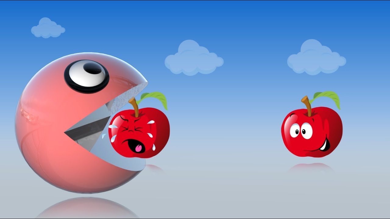 Red Pacman Hit Cartoon Fruit - YouTube