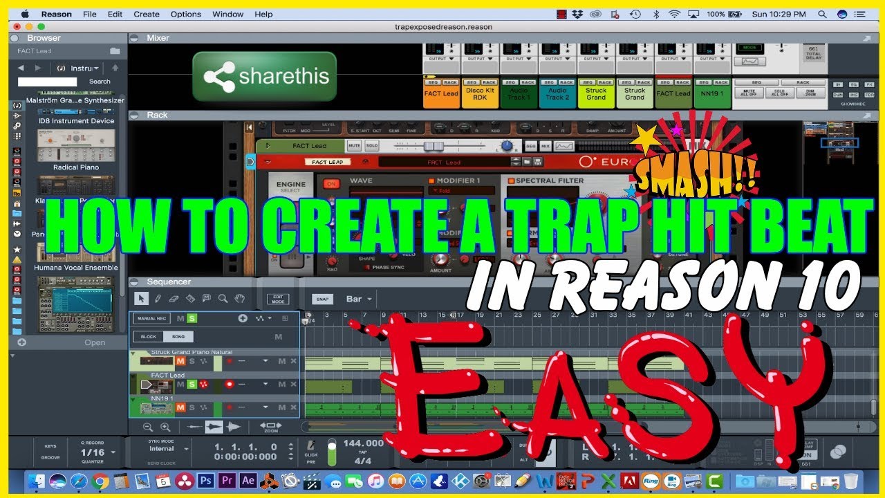HOW TO CREATE A TRAP SMASH HIT BEAT IN PROPELLERHEAD REASON 10 | W/O USING VSTS - YouTube