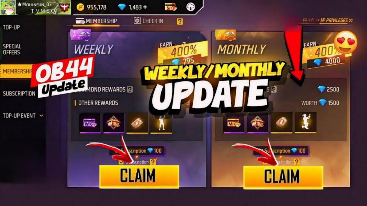 NEW WEEKLY MEMBERSHIP FREE FIRE| NEW EVENT FREE FIRE| FF NEW EVENT ...