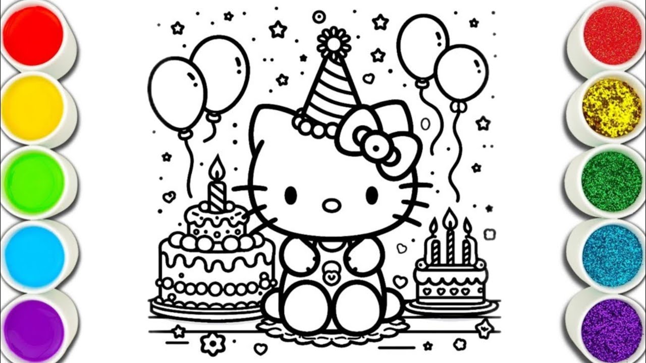 Hello kitty enjoying Birthday Cake & Celebration 🎊🎉 drawing and ...