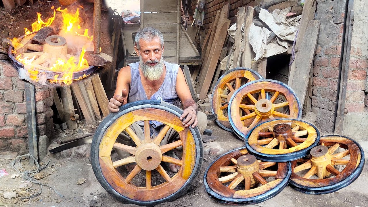 Amazing Technique Of Making Wooden Wheel For Handcart - YouTube