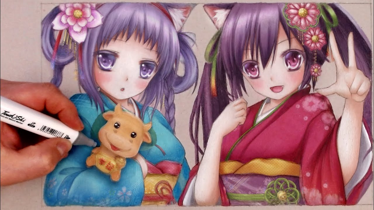 Anime girl speed drawing - YouTube