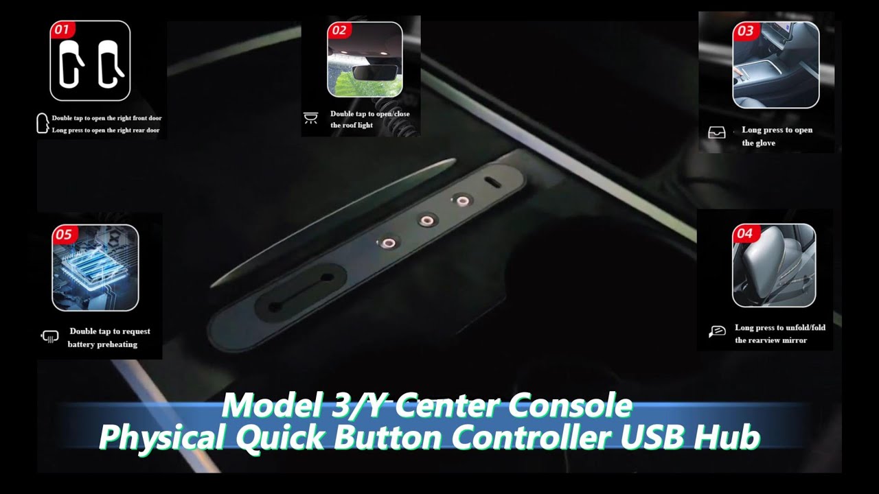 TESLA Center Console Physical Quick Button Controller USB Hub - YouTube