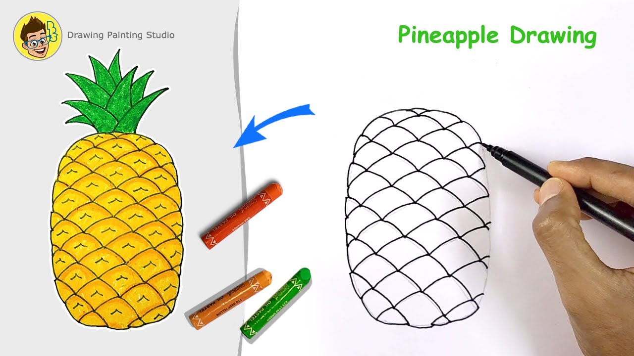 How to Draw Pineapple easy for Beginners step by step | Easy way Pineapple fruit Drawing - YouTube
