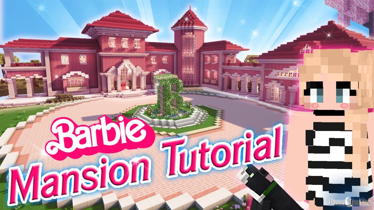 Barbie Minecraft Mansion Dreamhouse Tutorial 🎀 Cherry Wood Build 🌸 ...