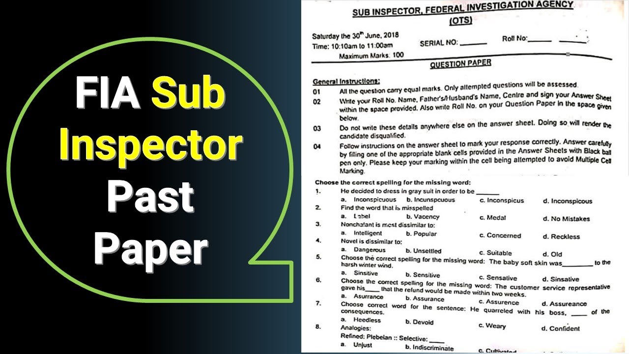 FIA Sub inspector Past paper 2021 - YouTube