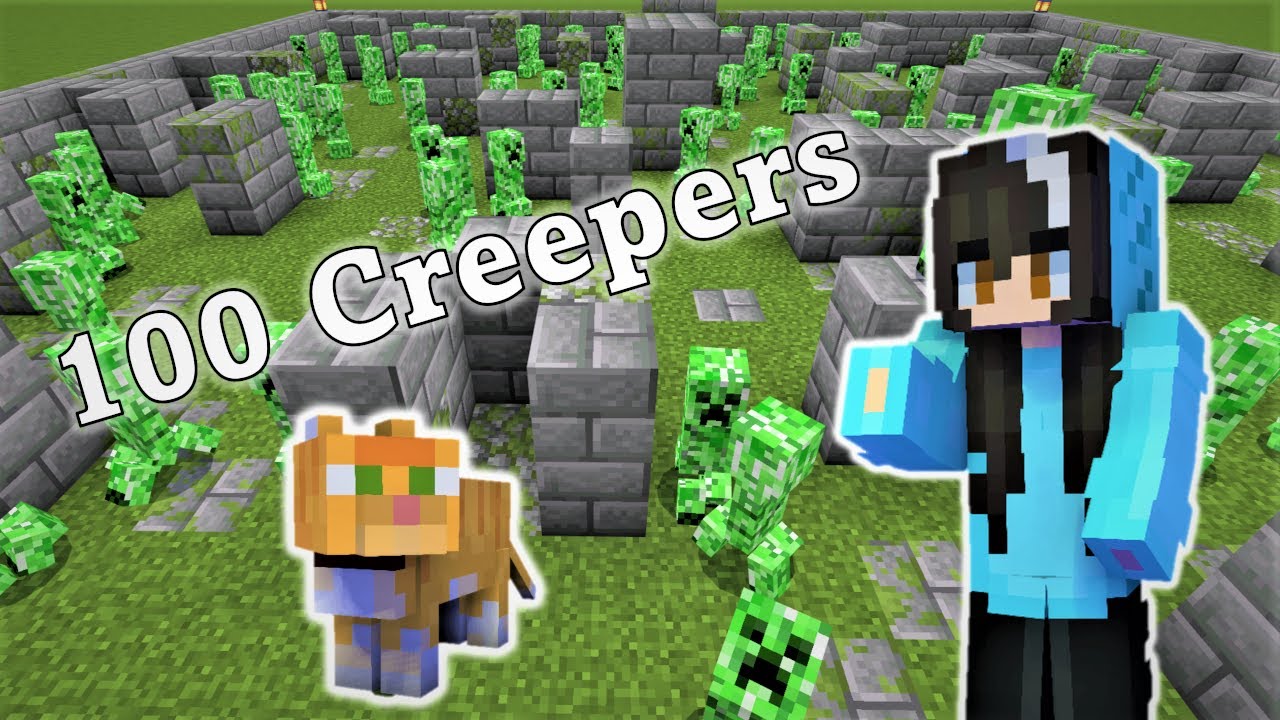 I tried to Survive a 100 CREEPERS Maze using only CATS in Minecraft ...