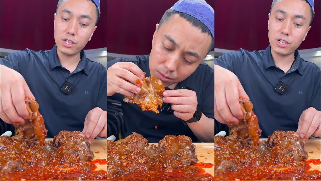 ASMR BEEF BONE WITH SPICY GARLIC SAUCE EATING - YouTube