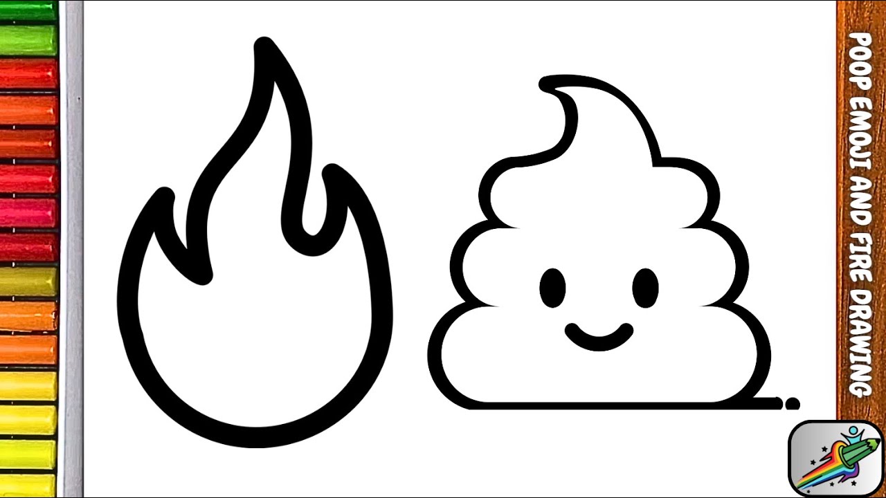 How To Draw A Cute Fire | Poop Emoji Drawing And Fire Drawing - YouTube