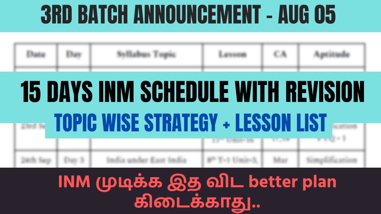 15 Days INM Schedule Ready + Topic wise Lesson List 📚🔥 + 3rd Batch ...