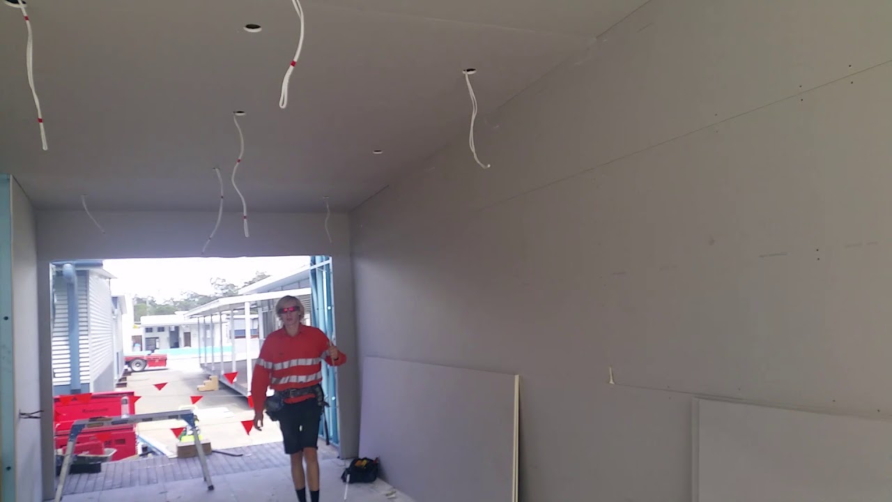 Modular construction Yatala Yard 13mm gyprock square set raked ceiling ...