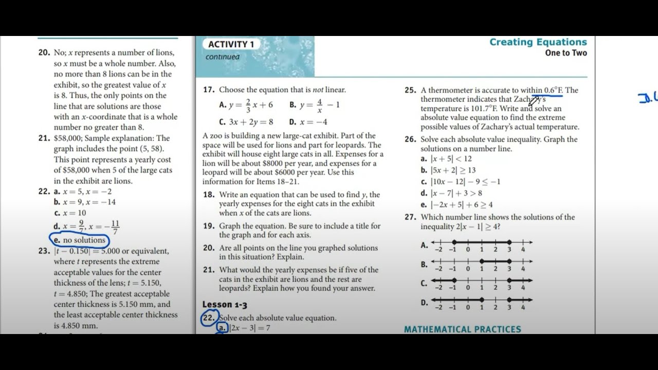 Algebra 2 Lesson 1-3 #22-28 Activity Solving and Graphing Absolute ...