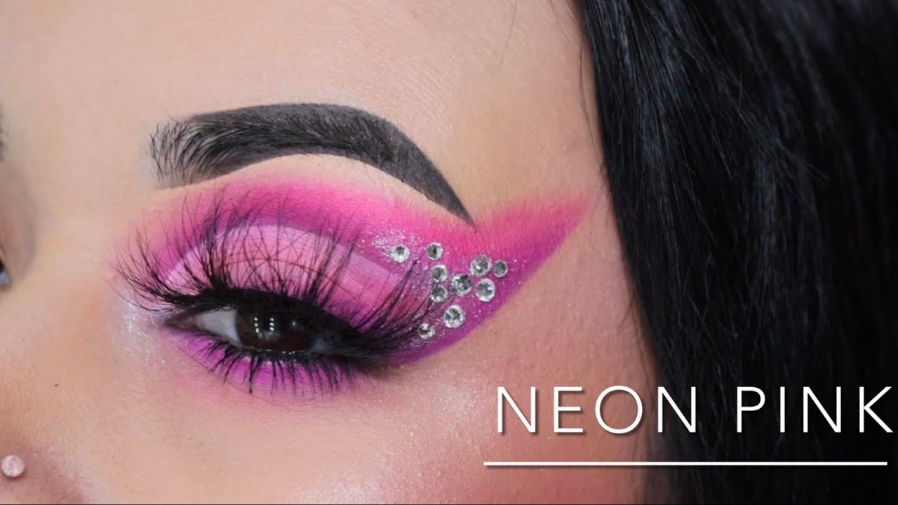 Rhinestone neon pink cut crease - YouTube