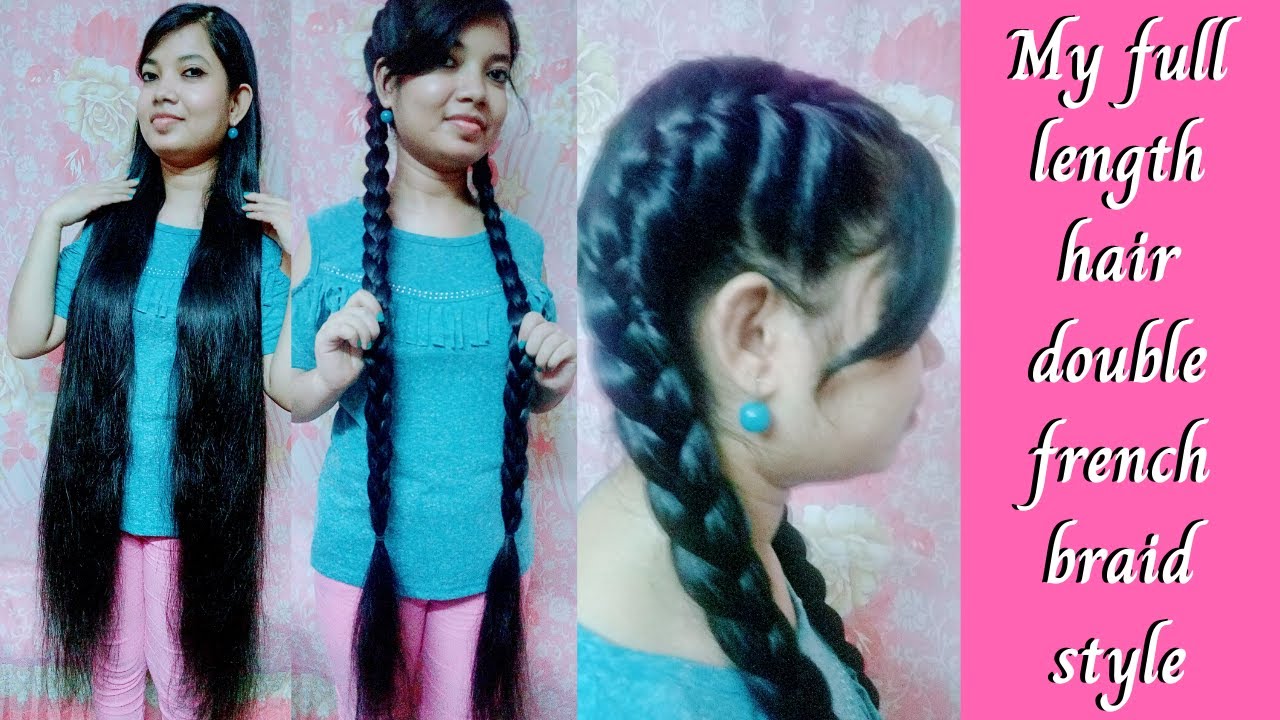 How to make two braid hairstyles | My full length hair double braid ...