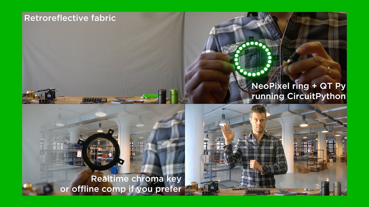 Retroreflective Chromakey Greenscreen DIY demo @adafruit @johnedgarpark ...