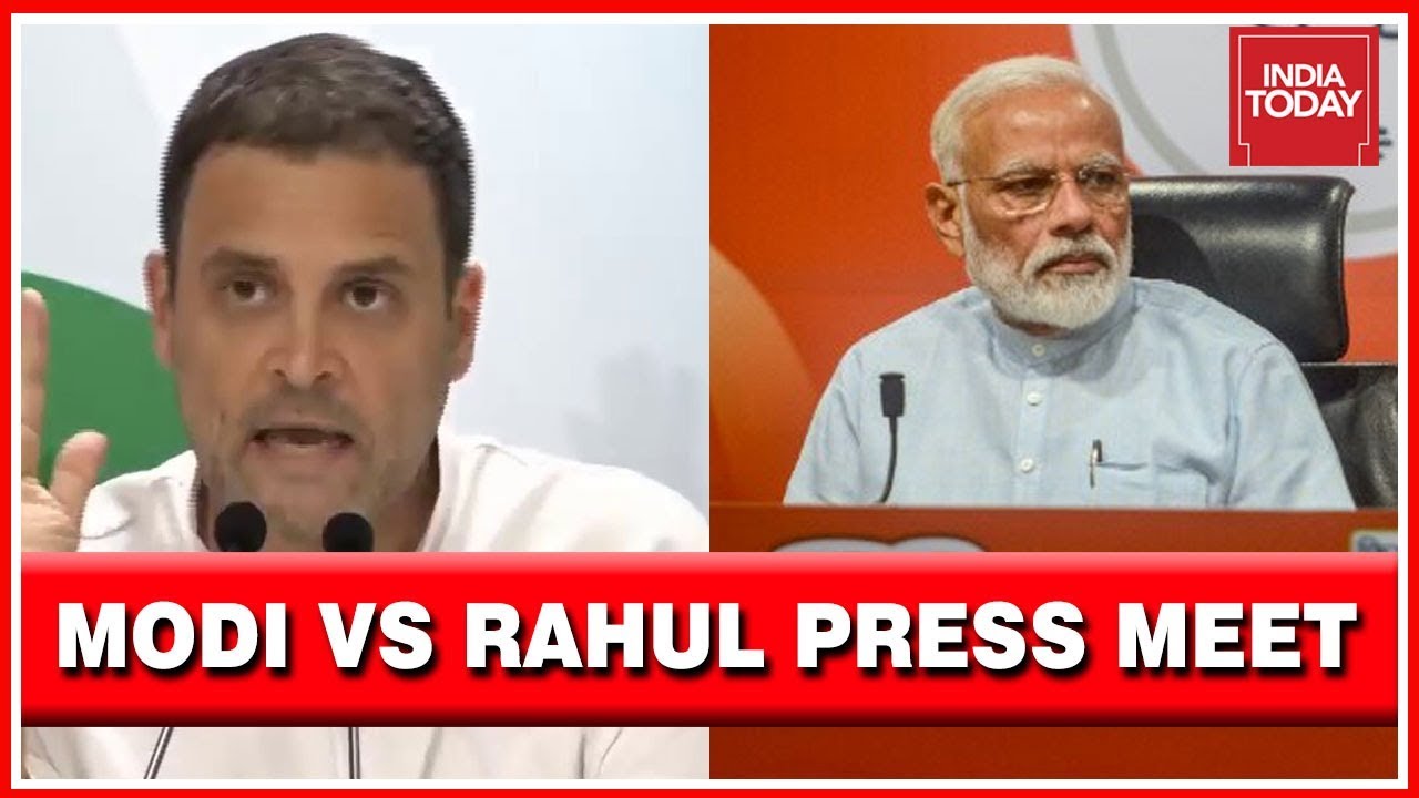 PM Modi's First Press Meet Vs Rahul Gandhi Press Meet On Last Day ...