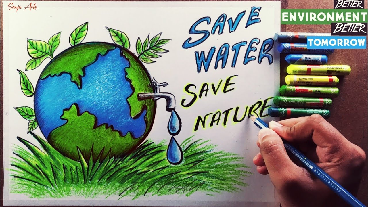 World Environment day drawing | Save water drawing, Oil pastel drawing ...