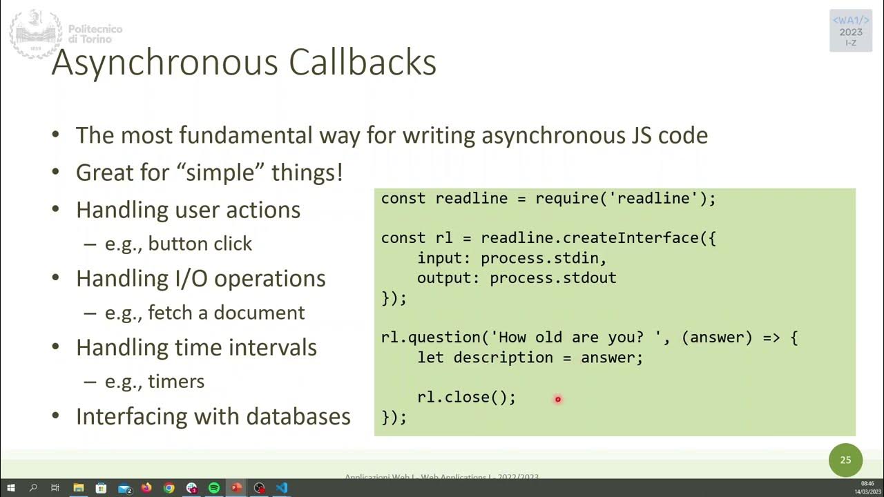 WA1-2023-L07: Asynchronous Programming (Promises), and interfacing with SQLite. - YouTube
