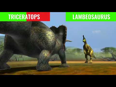 TRICERATOPS VS LAMBEOSAURUS WITH HEALTH BARS (ROUND 2)