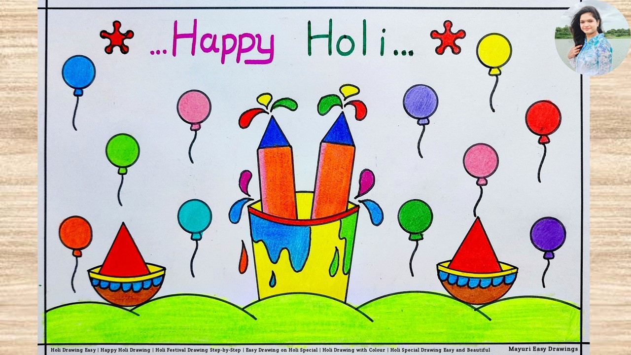 HOLI Drawing Easy | Happy Holi Festival Drawing | How to Draw Happy ...