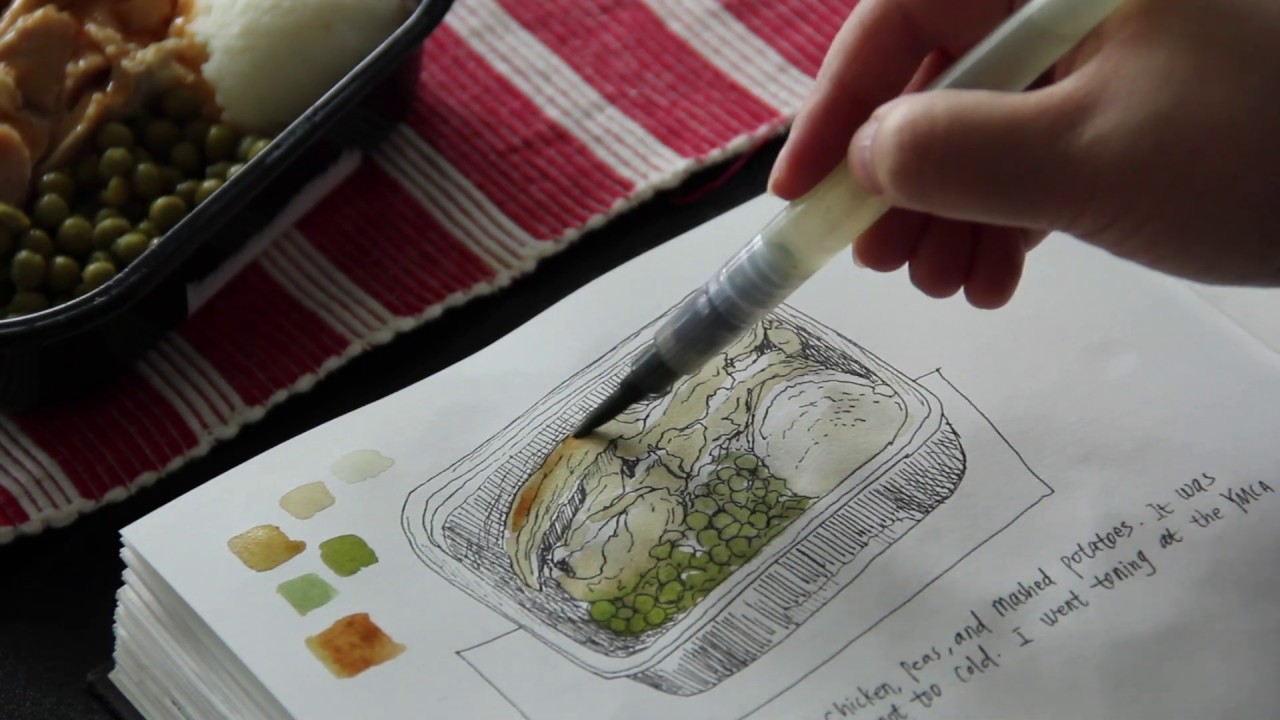 Ink and Watercolor Sketch Tutorial: My Lunch - YouTube